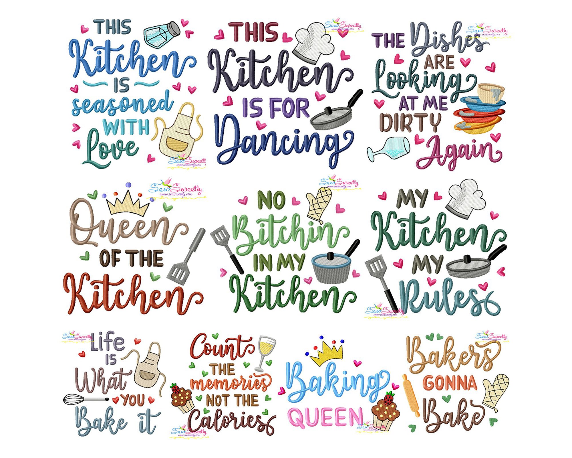 Kitchen and Baking Lettering Embroidery Design Bundle - Etsy