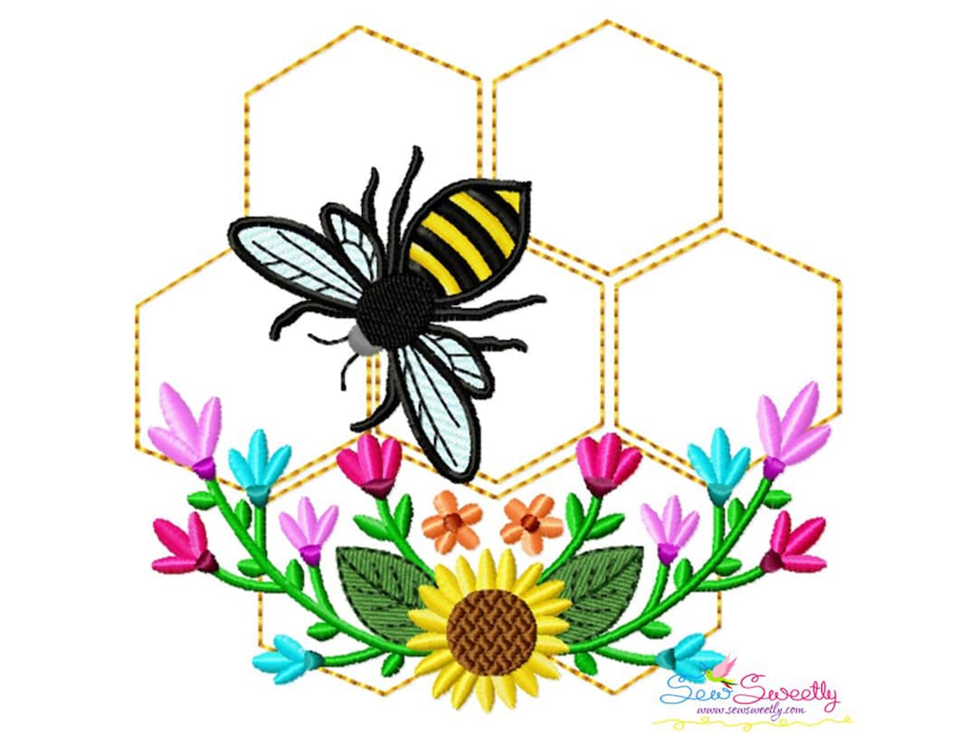 Embroidery Design Honey Bee Hive Flowers-1 Design for Machine ...