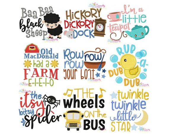 Nursery Rhyme Lettering-v1 Embroidery Design Bundle - Etsy