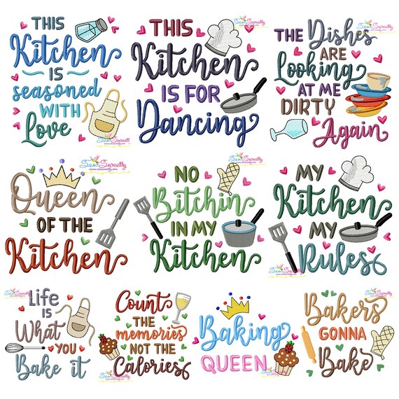Kitchen and Baking Lettering Embroidery Design Bundle - Etsy