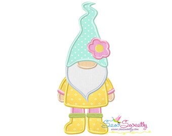 Spring Gnome With Flower Applique Design | Etsy