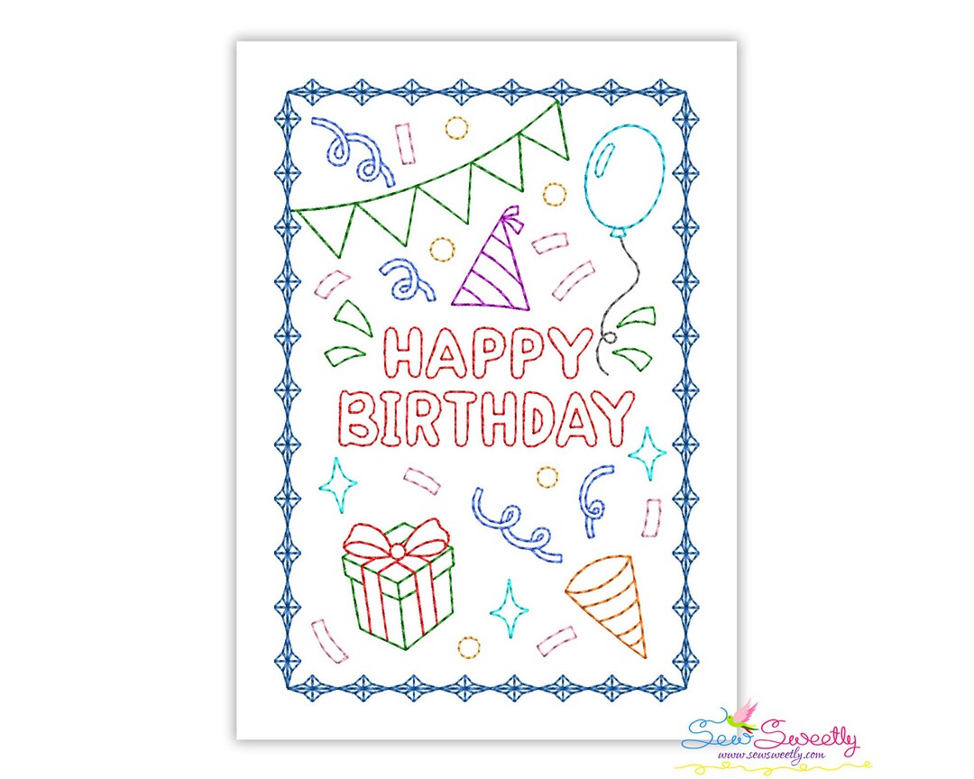 Cardstock Embroidery Design Happy Birthday Greeting Card - Etsy