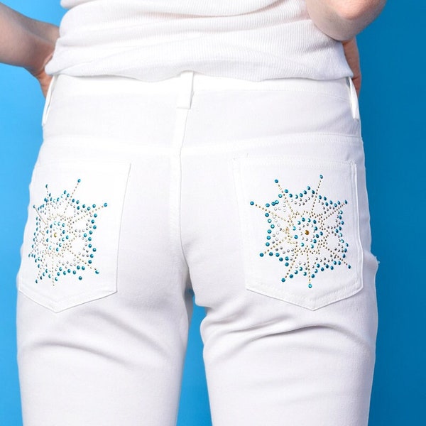 Rhinestone Pocket Jeans - Etsy