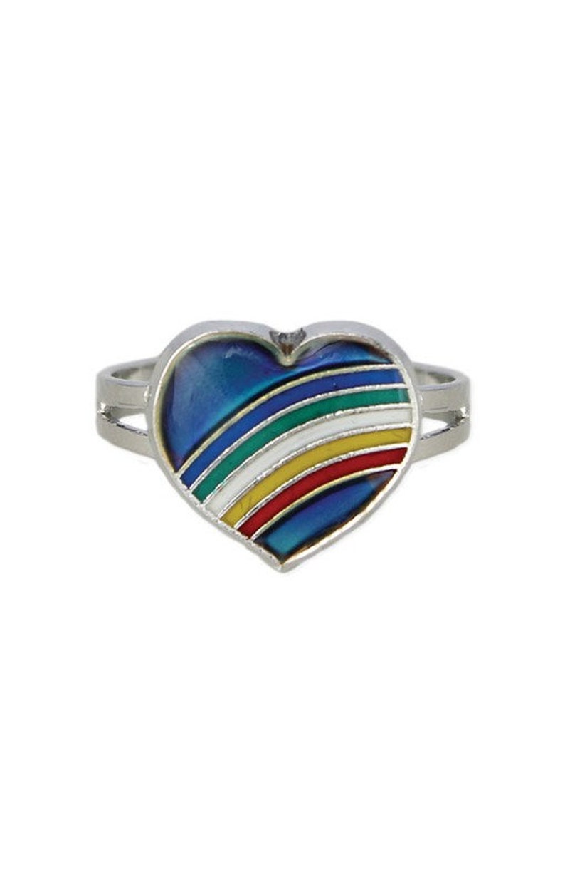 90s Rainbow Heart Mood Ring / Silver / Adjustable - Etsy