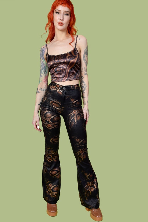 Deadstock Metallic Snake Print Super Flare Pants - Gem