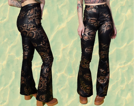 Deadstock Metallic Snake Print Super Flare Pants - Gem