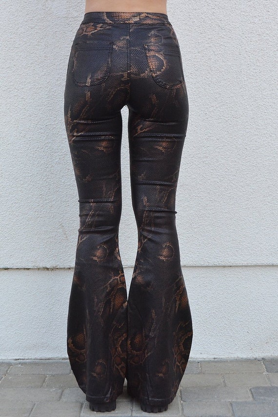Deadstock Metallic Snake Print Super Flare Pants - Gem