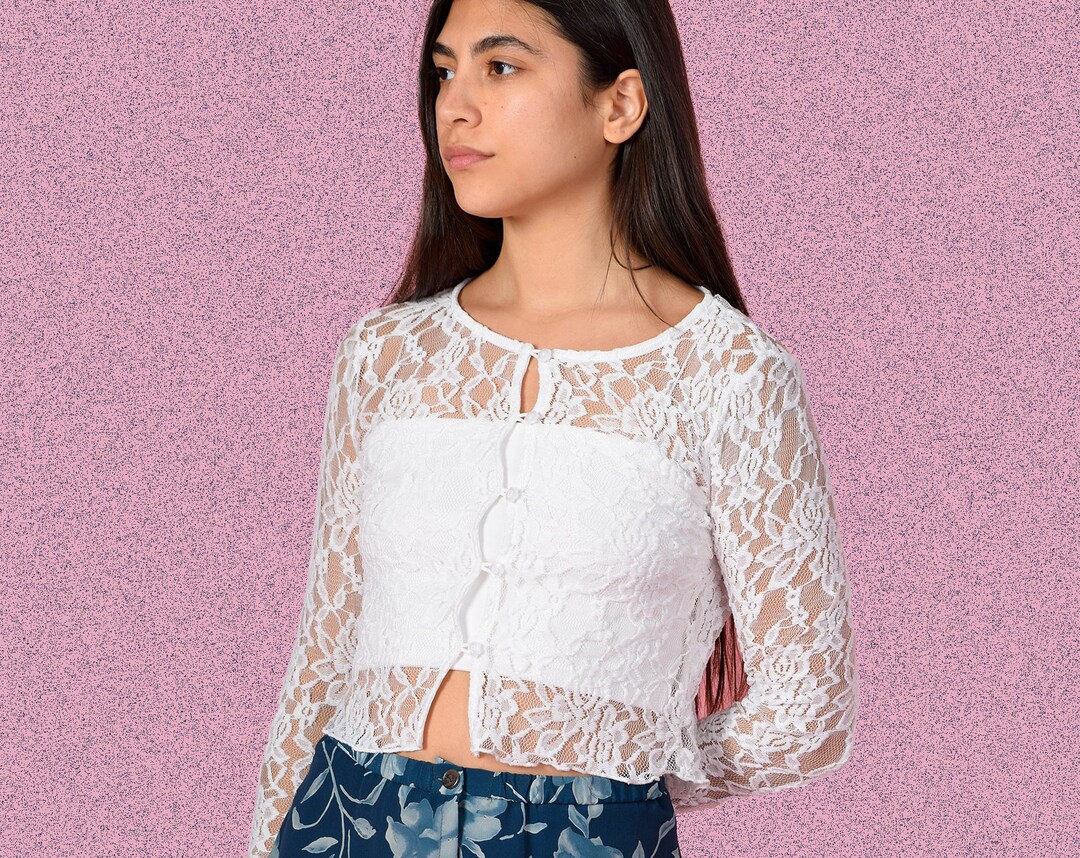 White Sheer Lace Button Front Cardigan - Deadstock Fabric, Handmade - Etsy