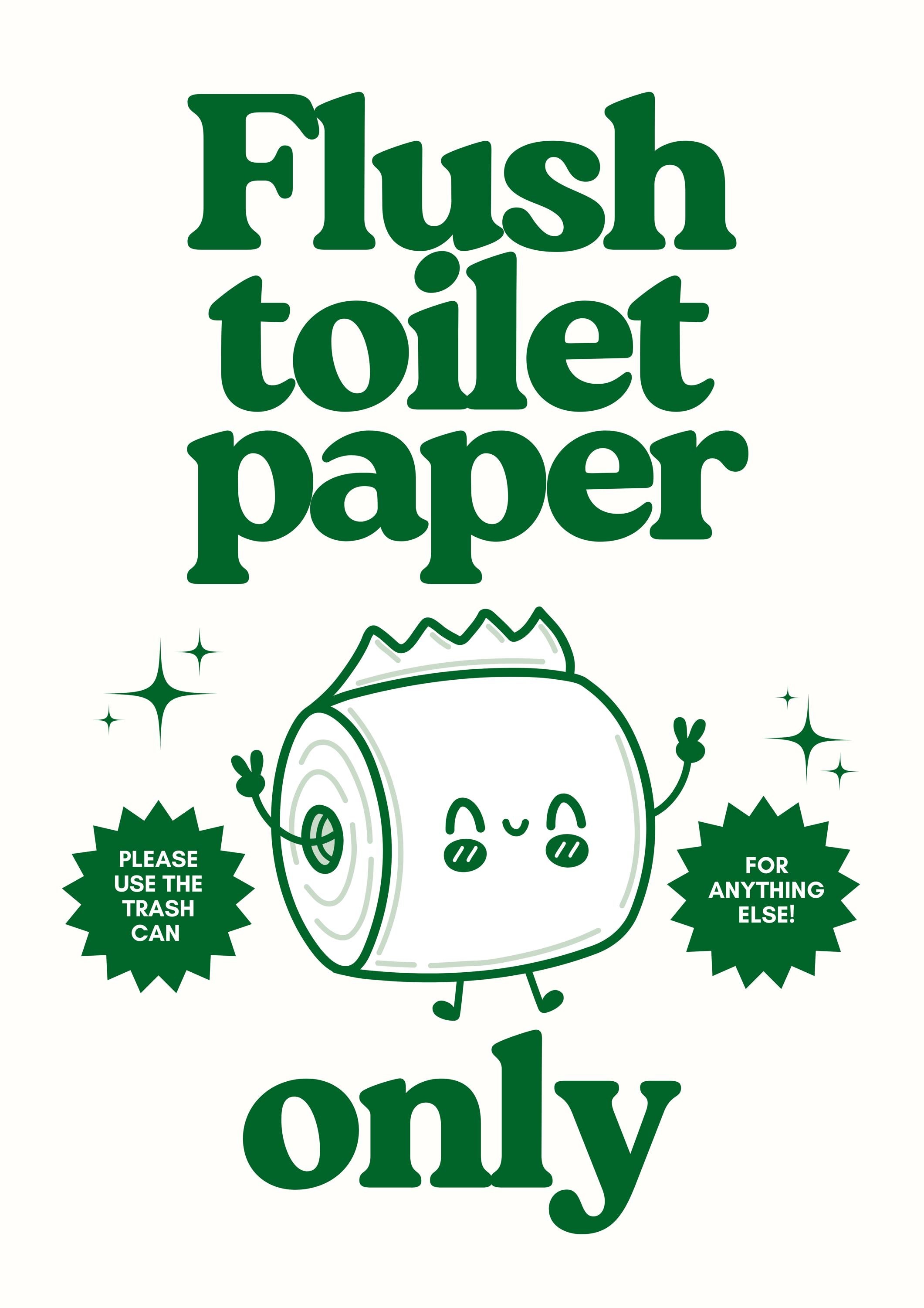 Flush Toilet Paper Only Poster – Cute Bathroom Sign With Fun Cartoon ...