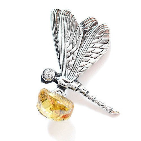 Amber Brooch Elegant Crown Form Brooch Made of Silver Color | Etsy