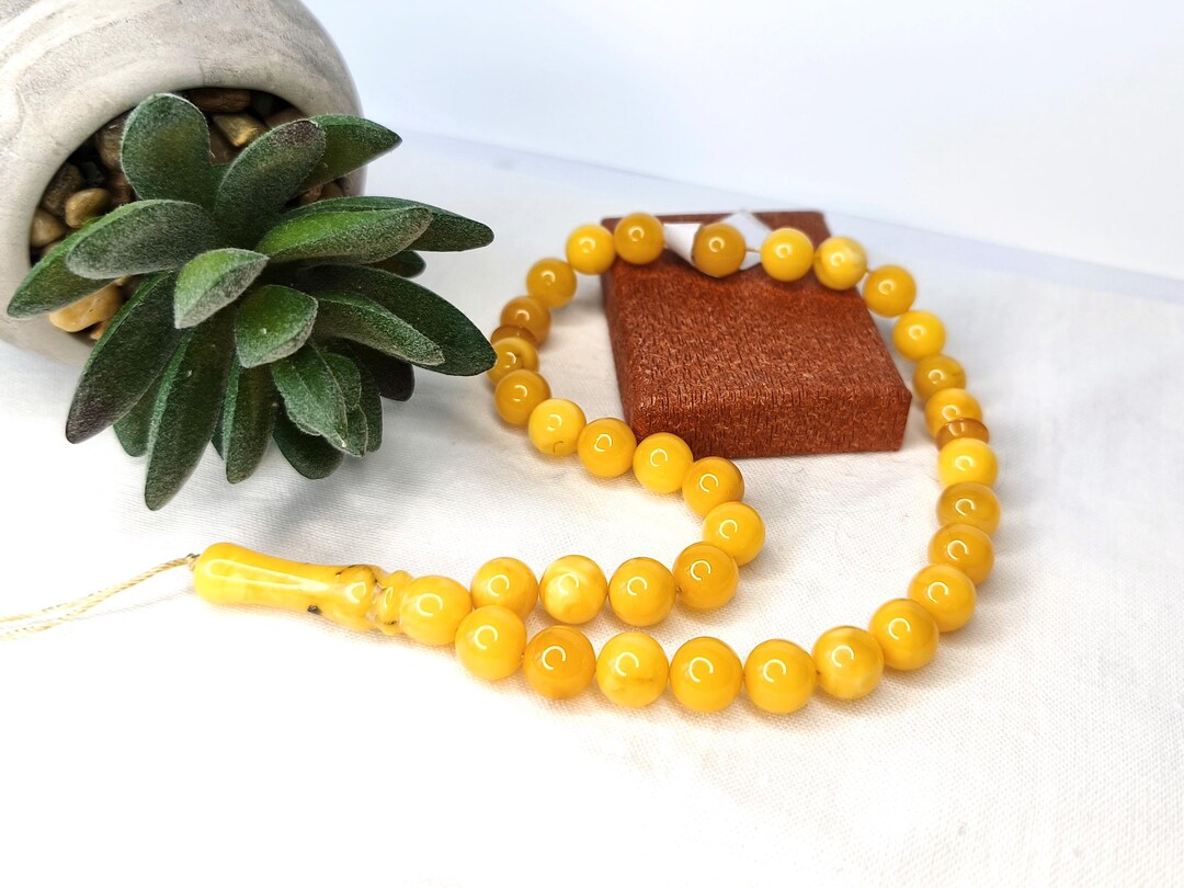 Genuine Baltic Amber Prayer Beads: 33 Balls 9.5 Mm Egg Yolk Color ...