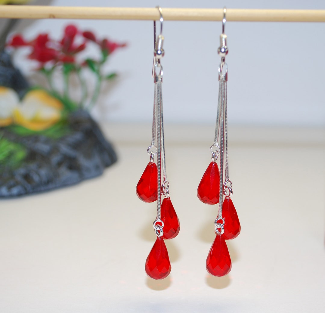 Ruby Red Baltic Amber Dangle Earrings With Silver Hooks - Etsy