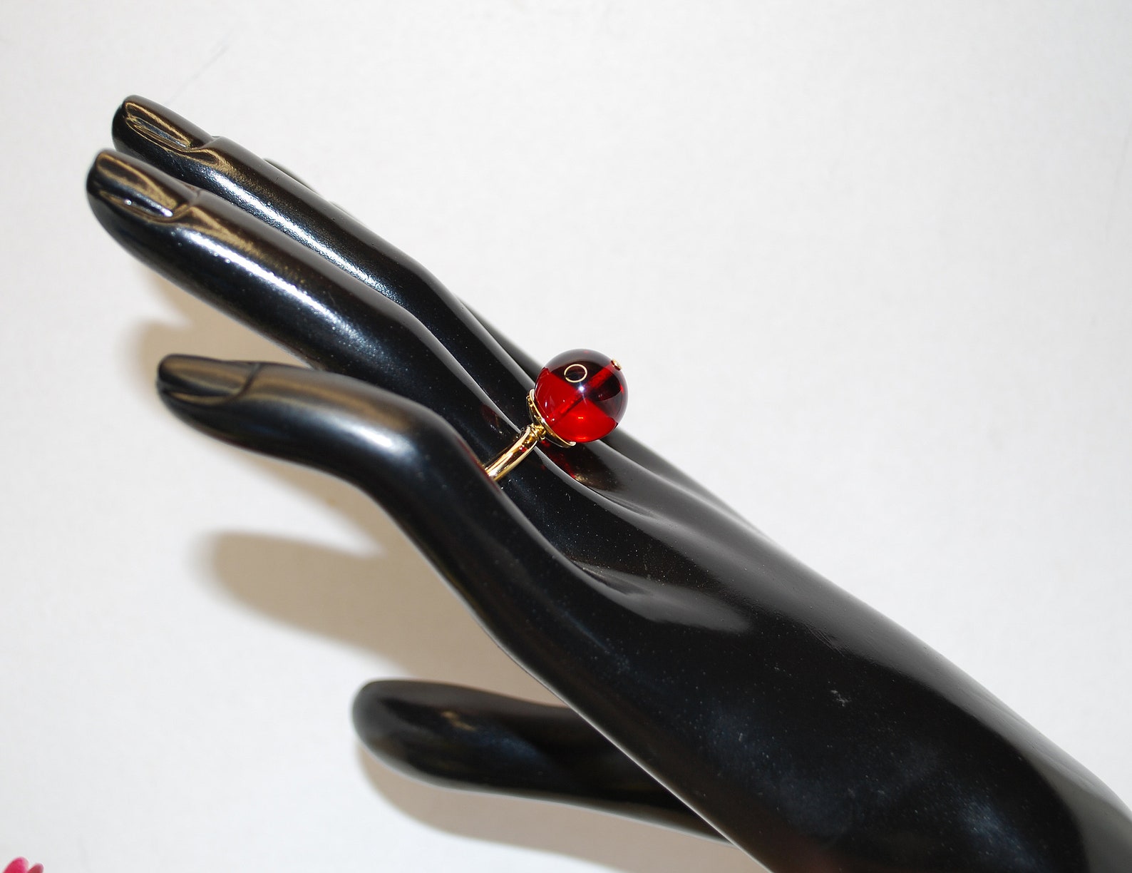 Adjustable Red Baltic Amber Ring: Gold Brass Statement Ring - Etsy