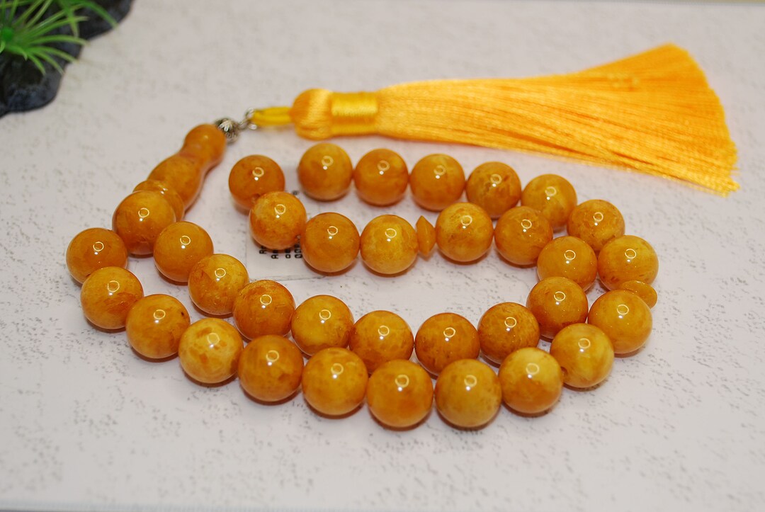 Massive Amber Tespih Islam Prayer Beads Mat Yellow Baltic Amber Subha ...