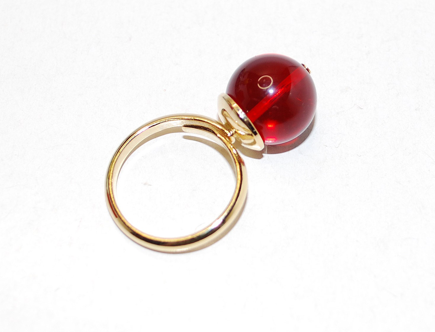 Adjustable Red Baltic Amber Ring: Gold Brass Statement Ring - Etsy
