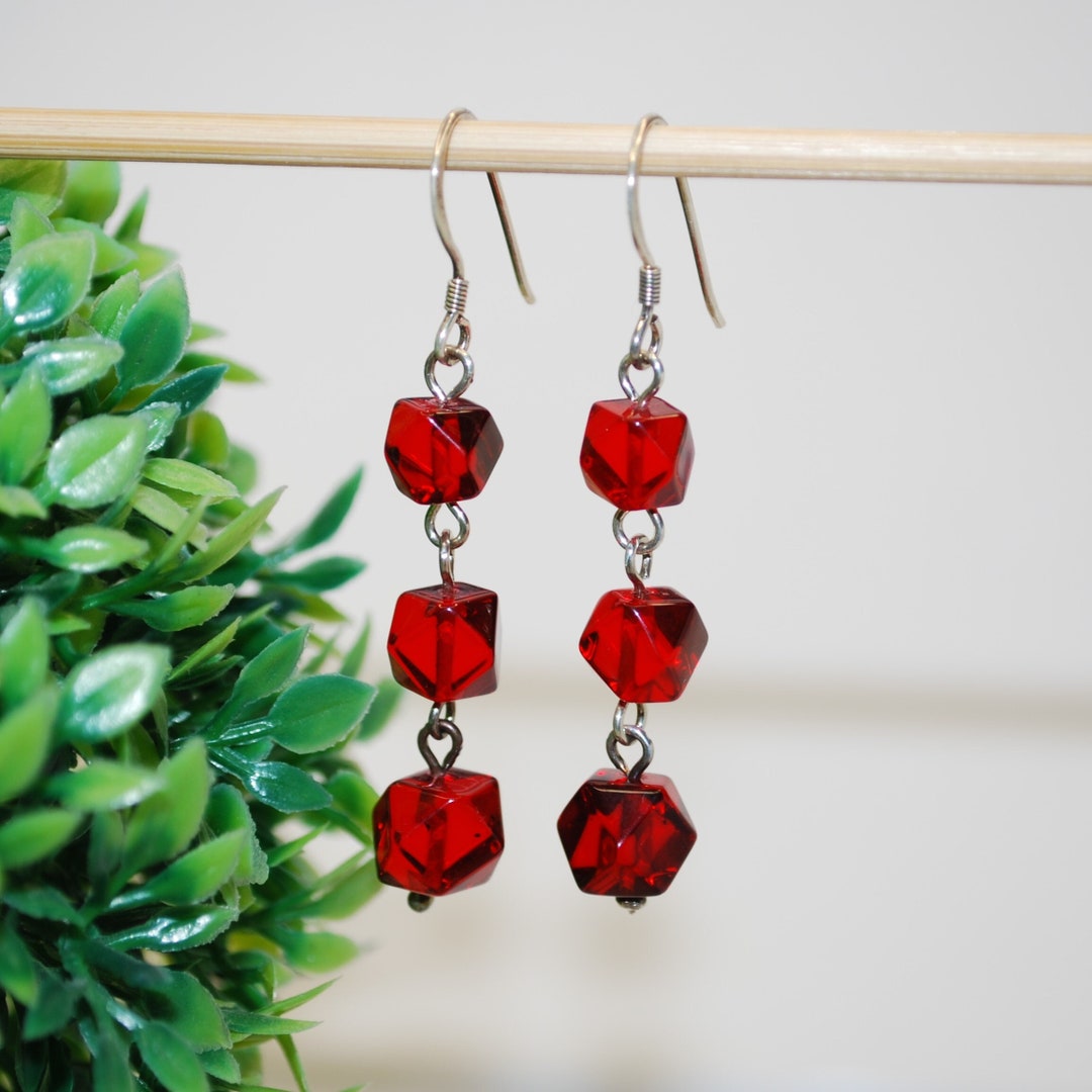 Ruby Red Baltic Amber Dangle Earrings: Sterling Silver Hooks - Etsy