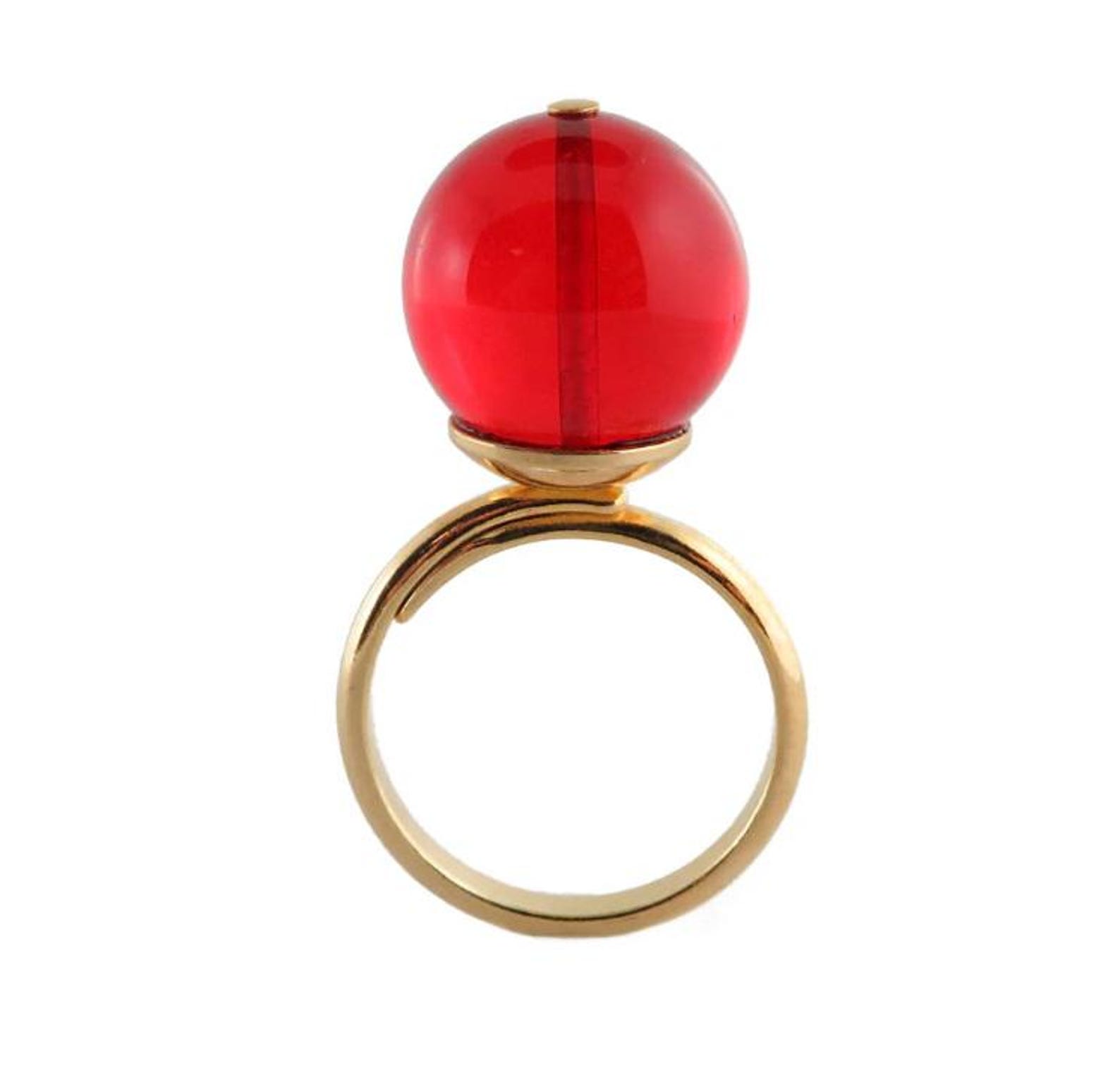 Adjustable Red Baltic Amber Ring: Gold Brass Statement Ring - Etsy