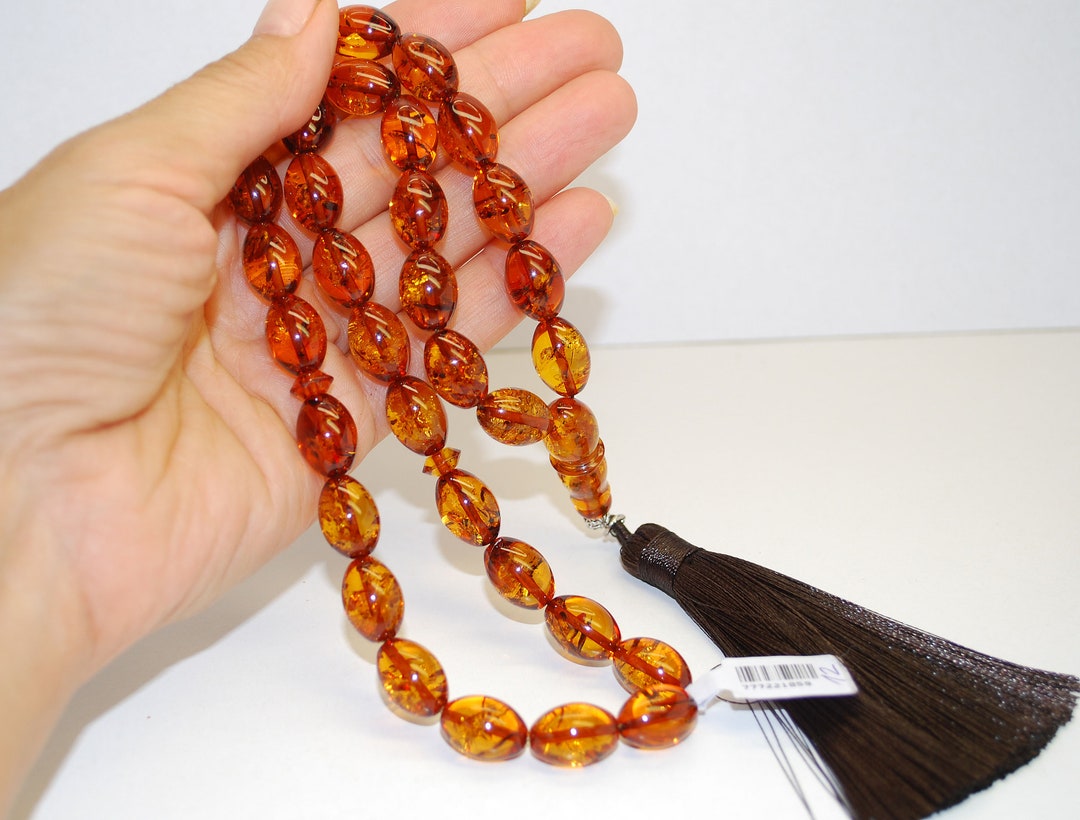 Baltic Amber Prayer Beads: Olive Plum Tesbih, Islamic Subha (33 Beads ...