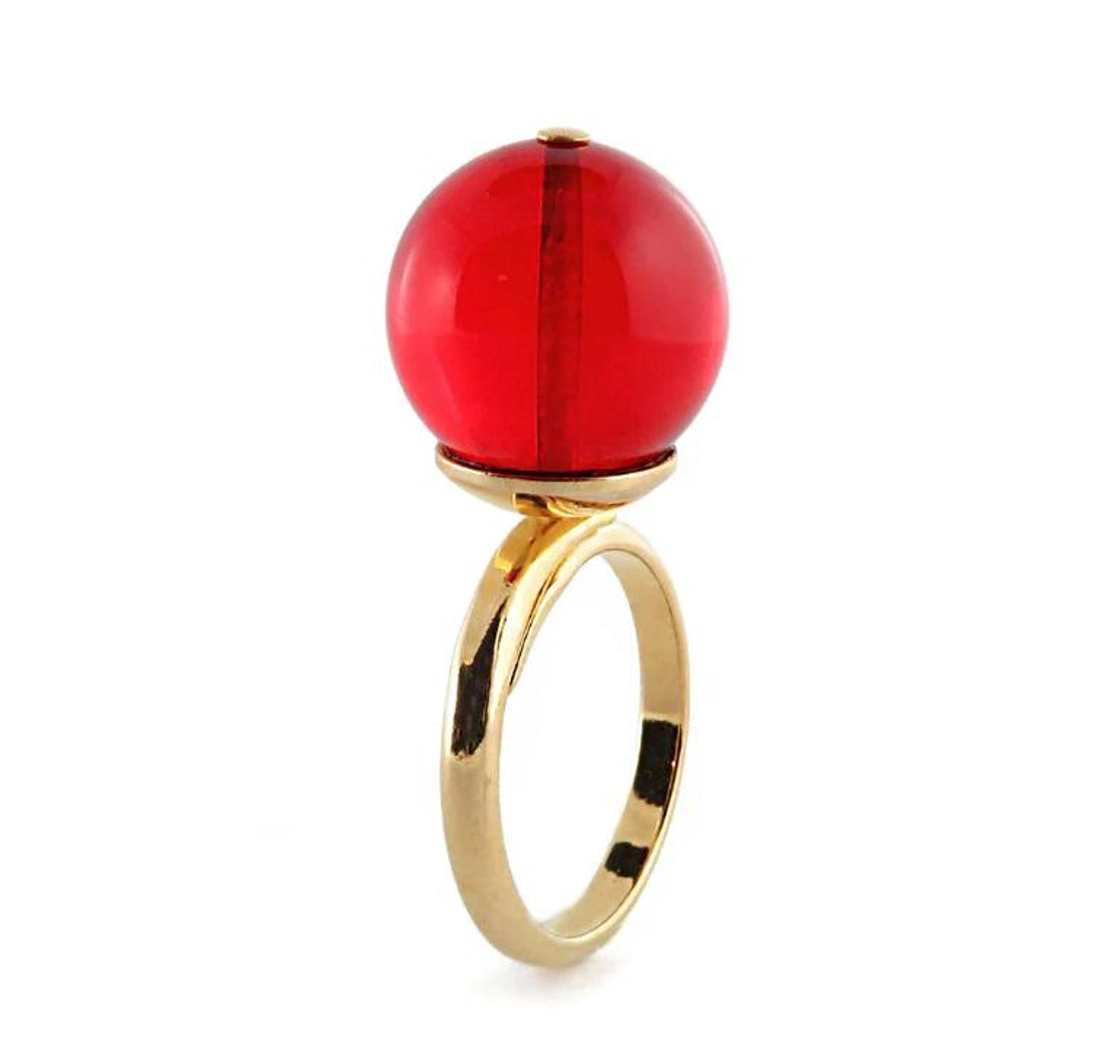 Adjustable Red Baltic Amber Ring: Gold Brass Statement Ring - Etsy