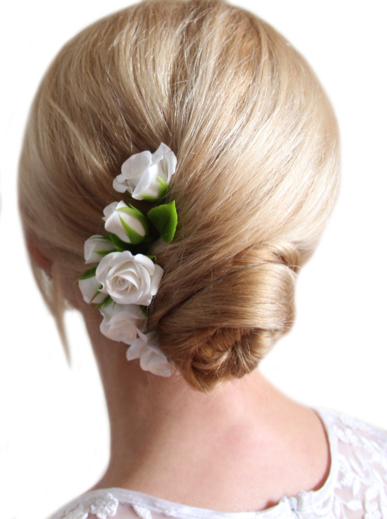 Rose Hair Pins Bridal Hair Pins White Flowers Hair Pins SET - Etsy