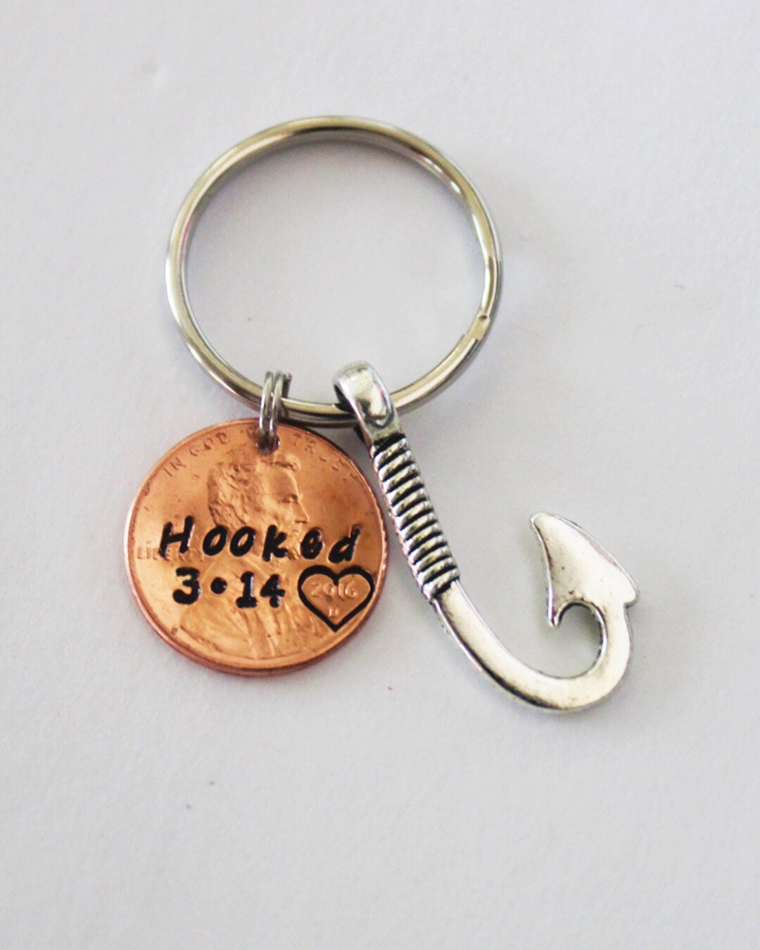 Hooked. Personalized Penny Keychain. Hooked on You. - Etsy