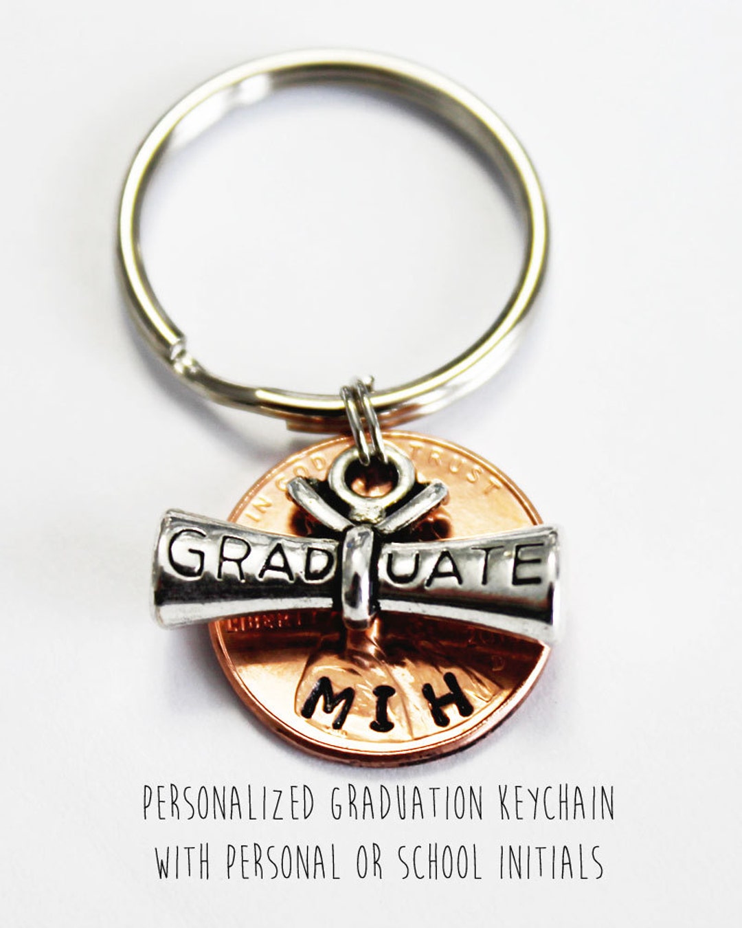 Graduation Penny Keychain. GRADUATE. Graduation Gift. Initials. School ...