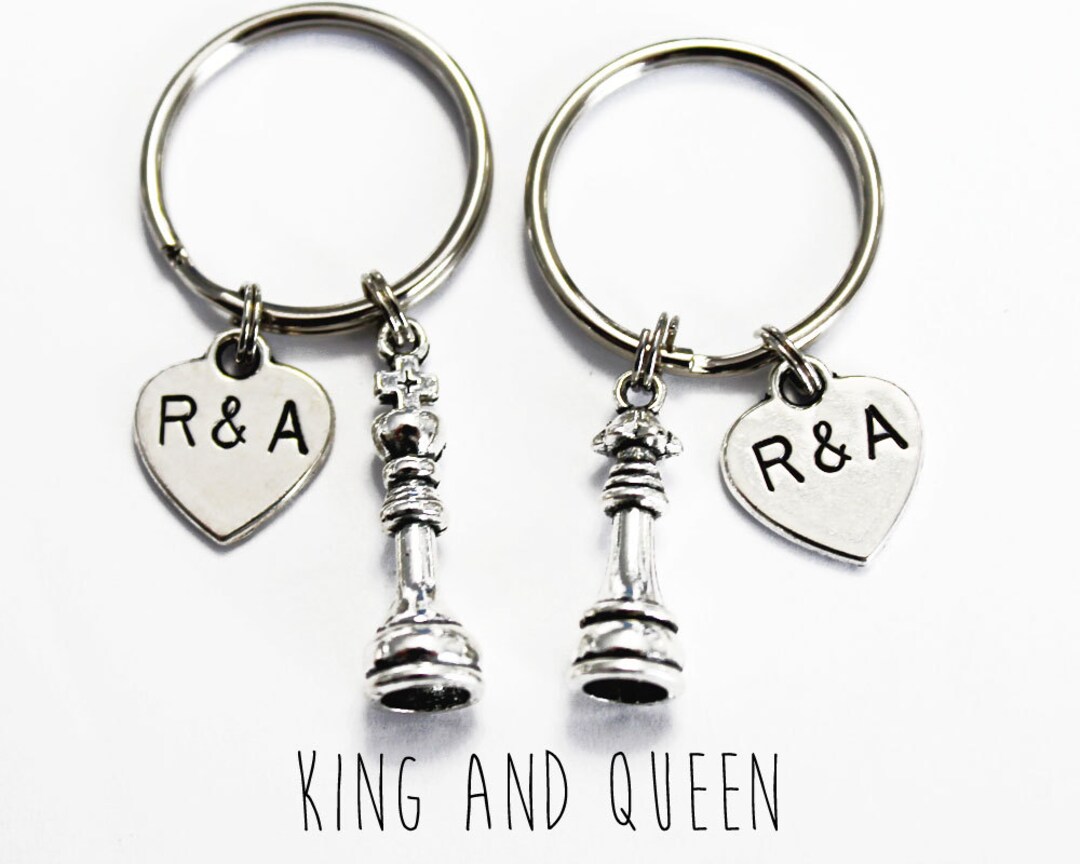 COUPLES KEYCHAIN SET. King and Queen. Chess. Personalized. Couples Gift ...