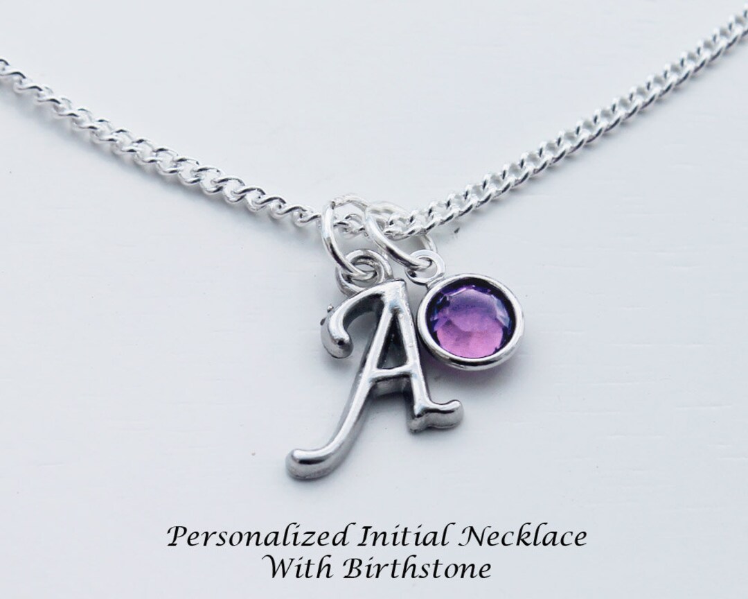 Personalized Initial Necklace With Birthstone. Birthstone Necklace ...