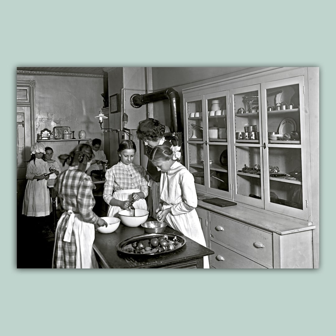 Kitchen 1905 Cooking and Baking Together ART PRINT Poster Historic ...