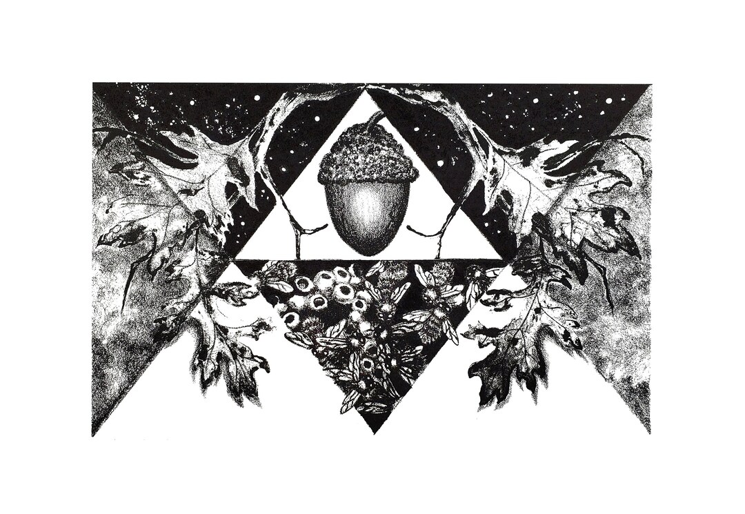 Signed Lithograph Surreal Landscape With Bees and Acorn - Etsy