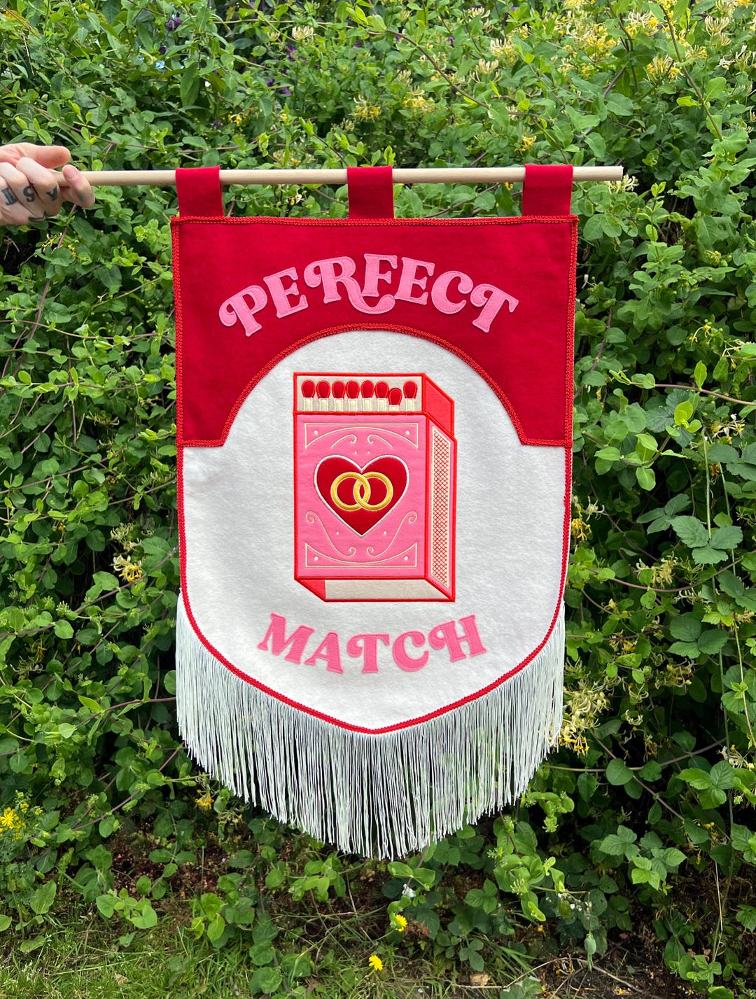 Perfect Match Pink & Red Fringe Wedding Banner | Wedding | Love ...