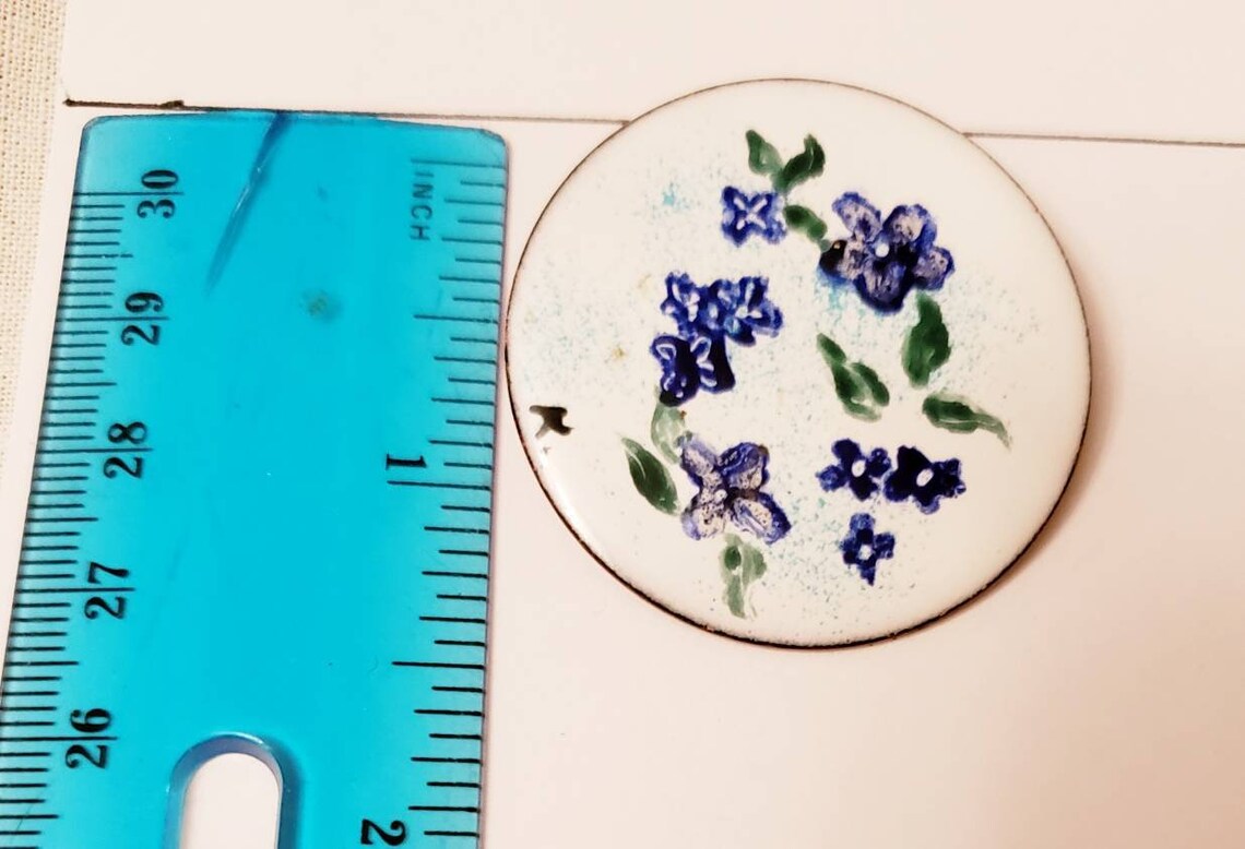 Vintage White Enamel Ware Pin With Delicate Blue Flowers - Etsy