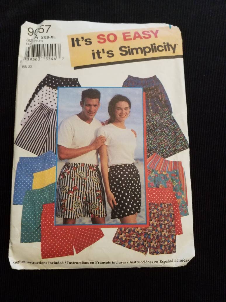 Vintage Simplicity 9057 Men's and Women's shorts sewing pattern. XXS-XL ...