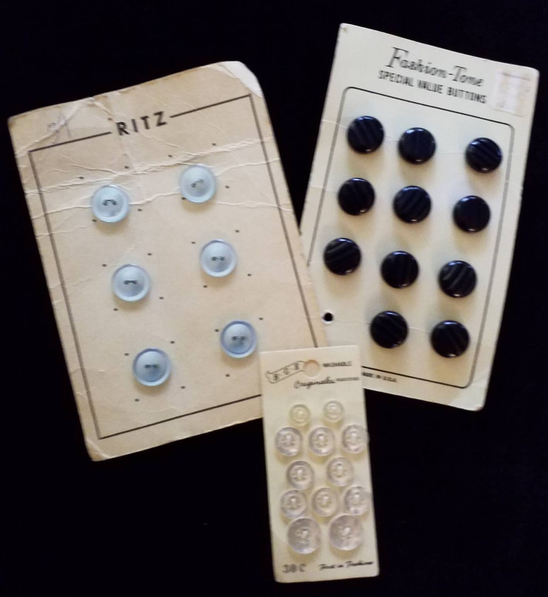 Vintage Button Cards With Black, Blue, and White Buttons - Etsy