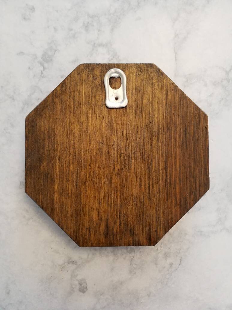 Little octagon wall plaque with handpainted mushrooms. Vintage wall decor.