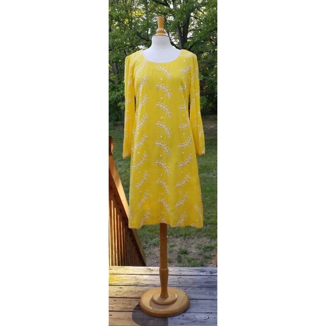 Vintage Yellow Eyelet Floral Sheer Arm Dress - Etsy