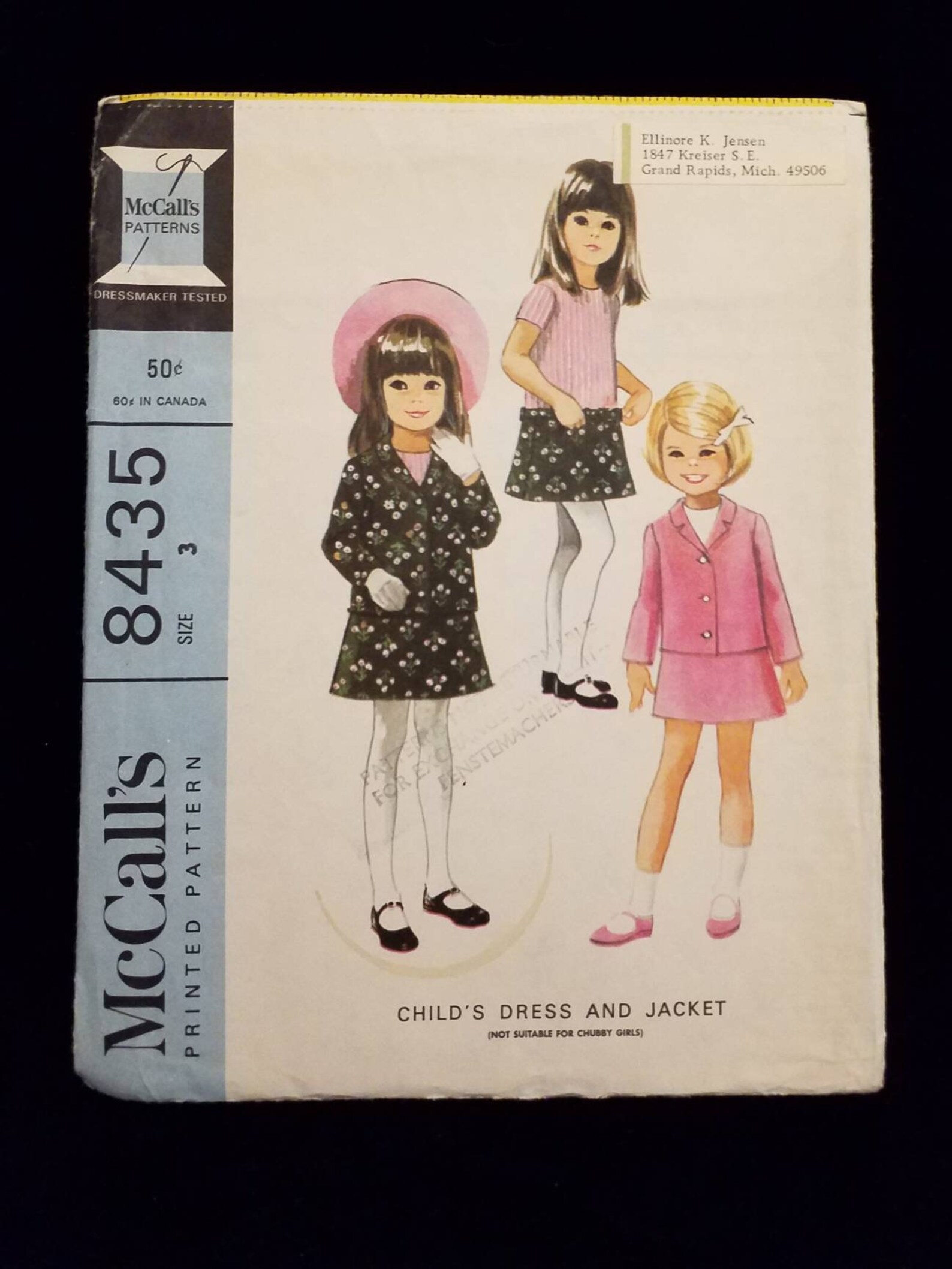 Vintage Mccall's Pattern Girls Dress and Jacket Sewing Pattern Size 3 ...