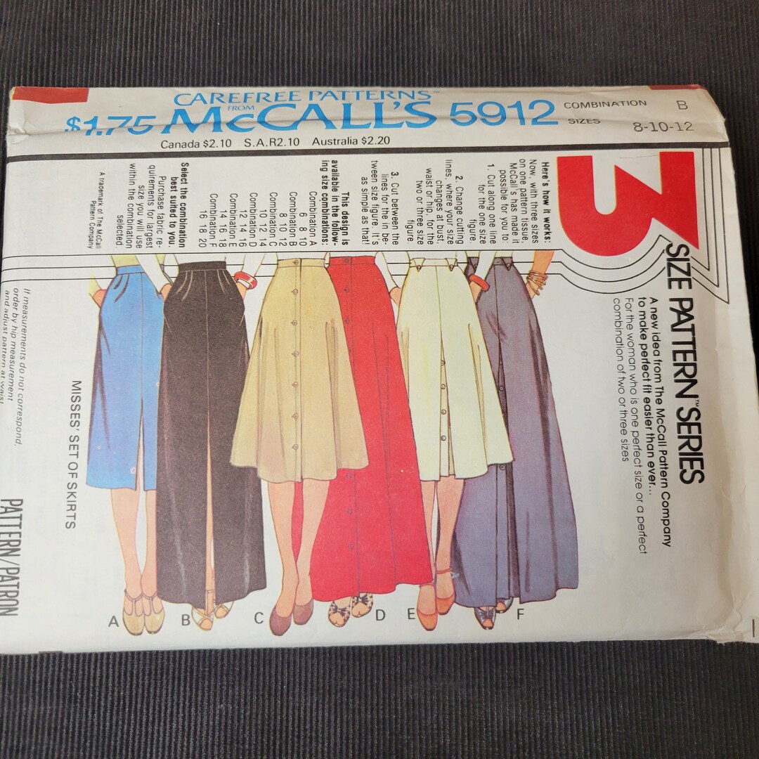 1978 Mccall's 5912 Misses' Skirt Vintage Sewing Pattern. Uncut. Size 8 ...