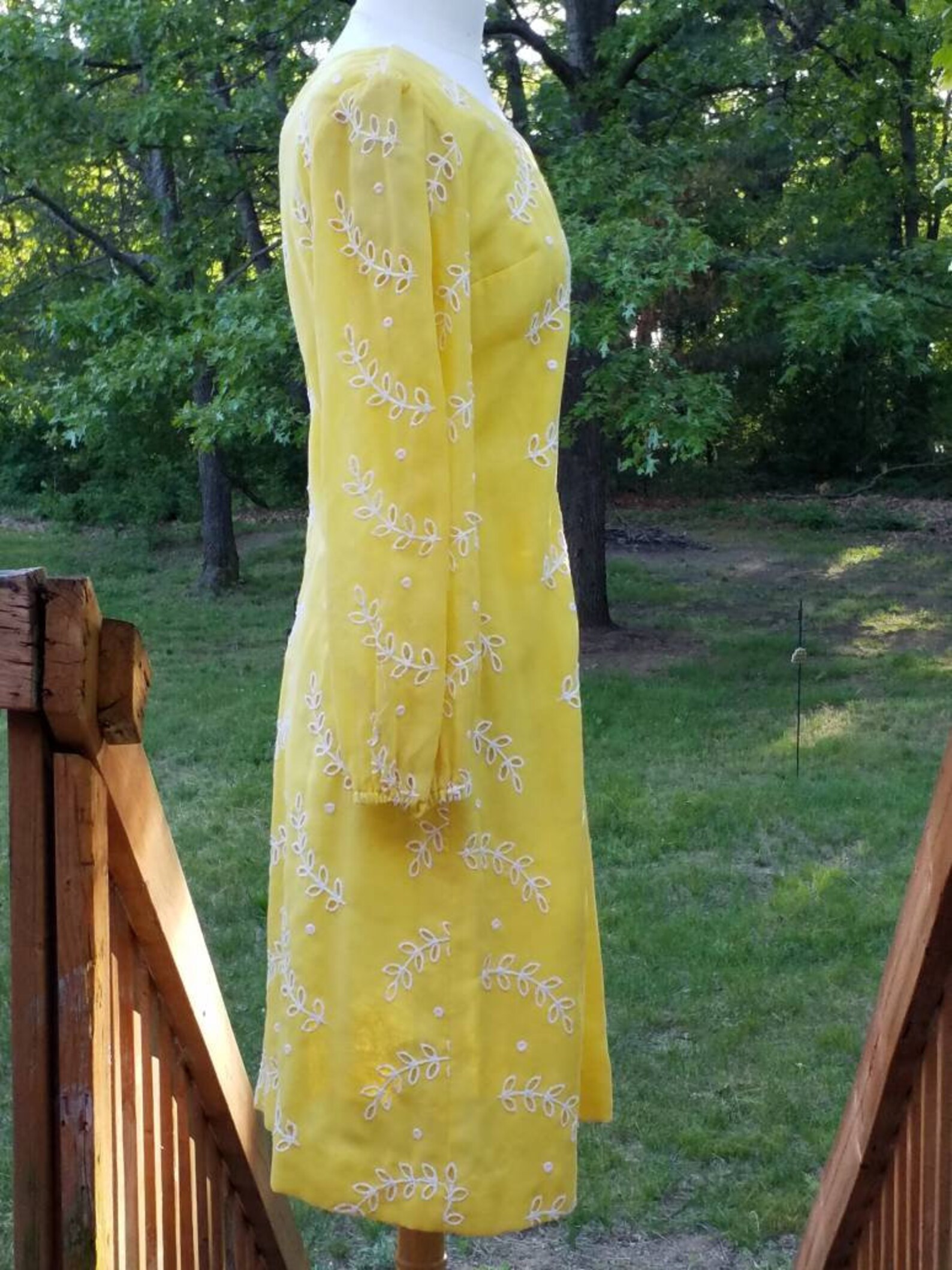 Vintage Yellow Eyelet Floral Sheer Arm Dress - Etsy