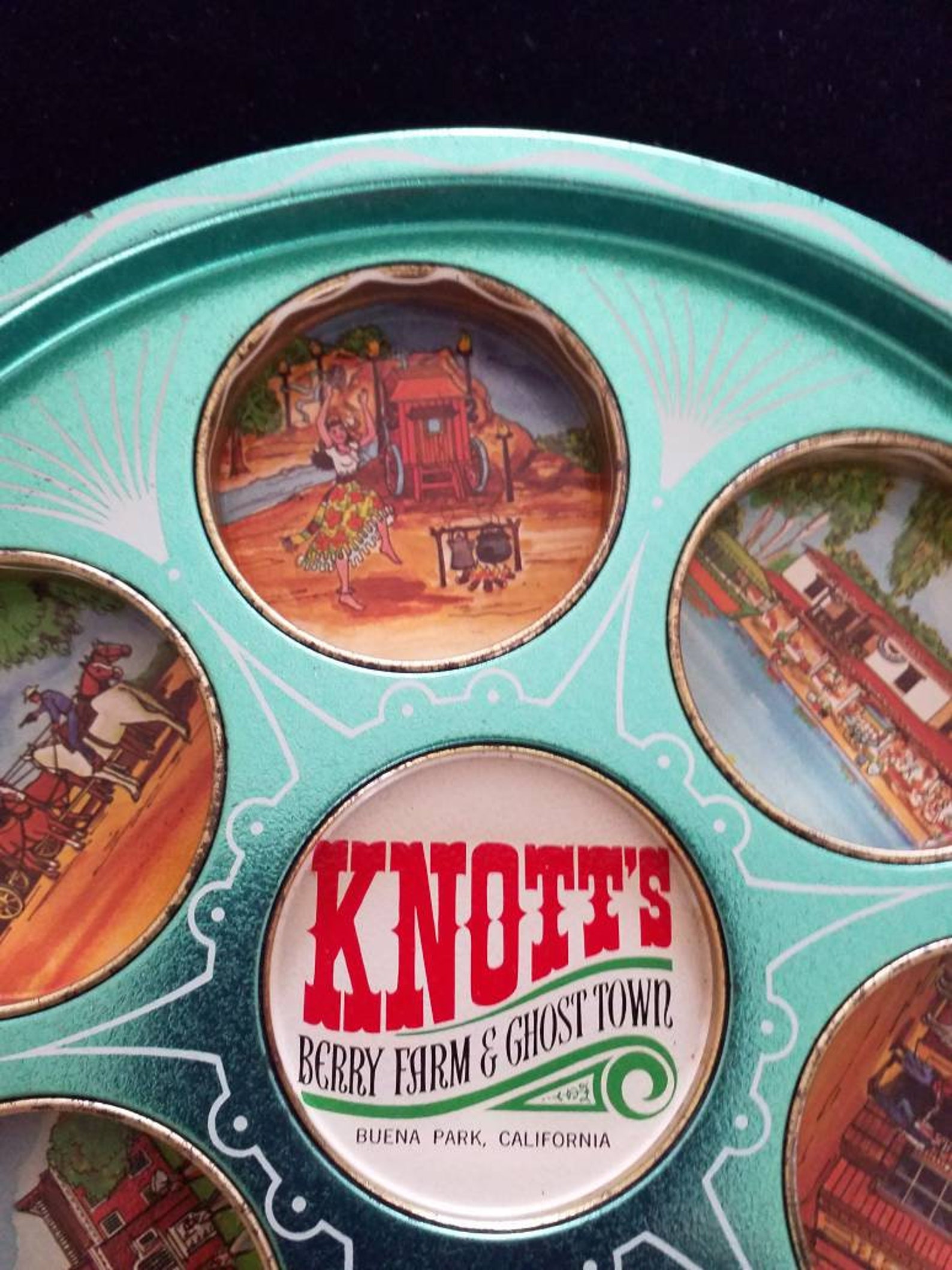 Vintage Knott's Betty Farm Metal Serving Tray With Cup Holders AQUA ...