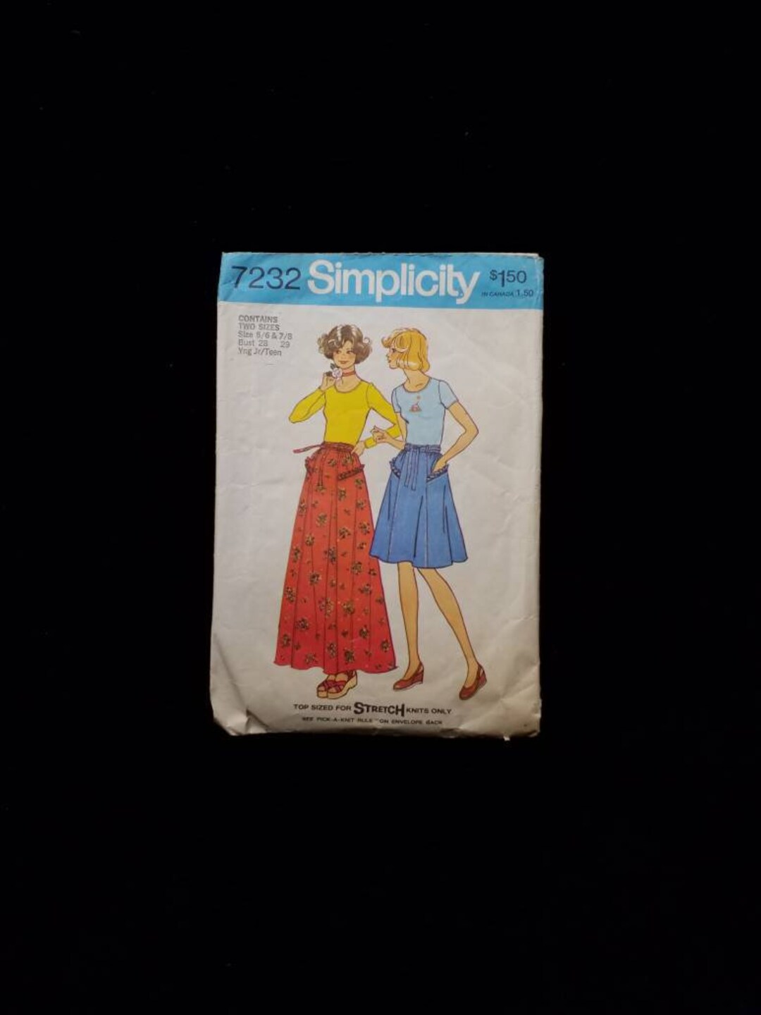 Vintage Simplicity 7232 Jr/teen Skirt and Shirt Sewing Pattern. 1975 - Etsy