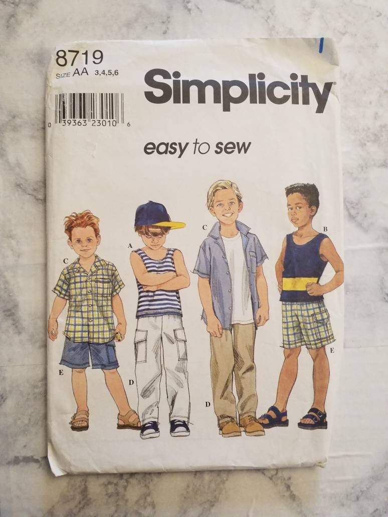Simplicity 8719 boys' shorts, pants, tank top, and shirt sewing pattern ...