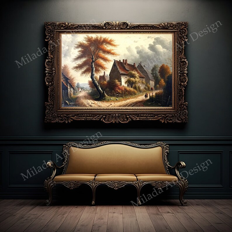 17th Century Old Village Antique Oil Painting PRINTABLE Digital Vintage ...
