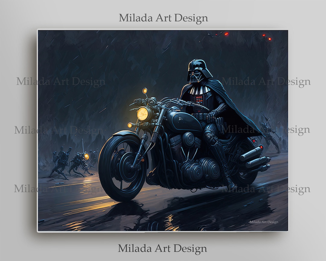 Darth Vader on a Motorcycle, Motorbike Star Wars Art Print Fantasy Film ...