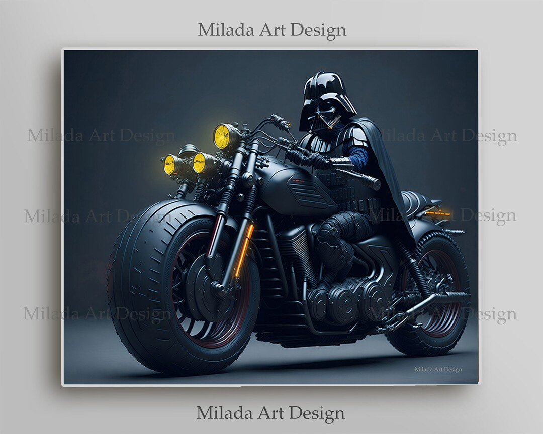 Darth Vader on a Motorcycle Star Wars Art Print Fantasy Digital Print ...