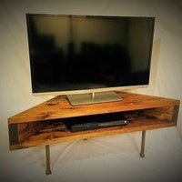 Rustic Pine Corner TV Unit Solid Chunky Wood Stand/cabinet With Shelves ...