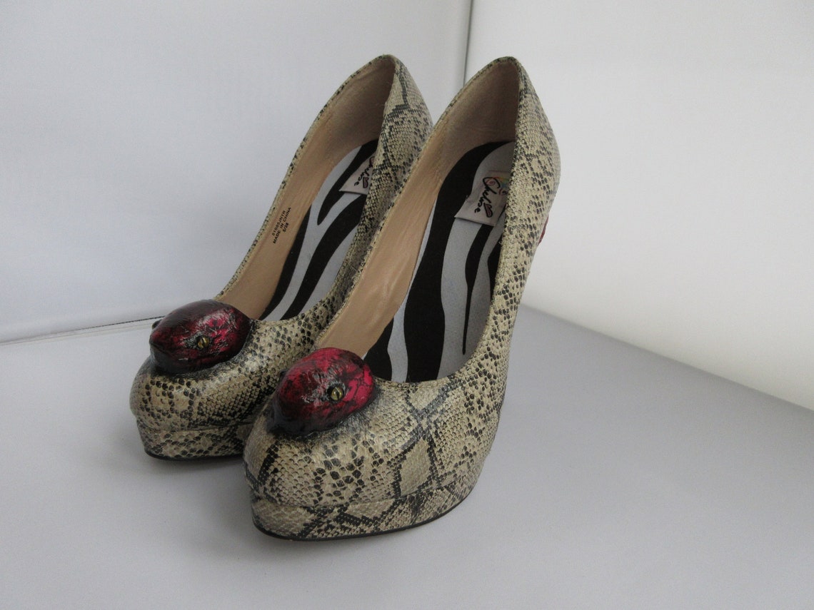 Chelise Unique Python Viper Snake Skin Pink Snakes Platform Stiletto ...