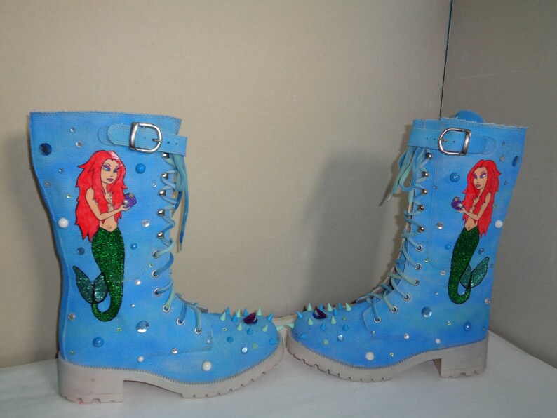 Chelise Little Mermaid Ariel Glitter Pearl Blue Boots | Etsy