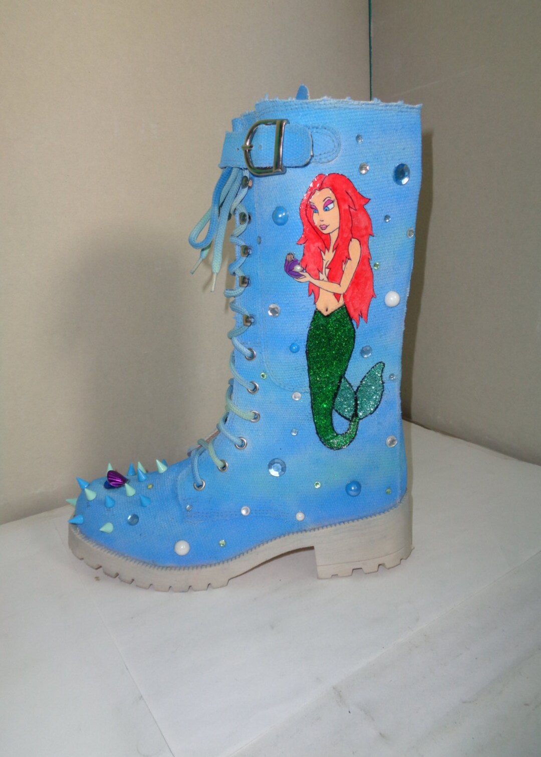 Chelise Little Mermaid Ariel Glitter Pearl Blue Boots - Etsy