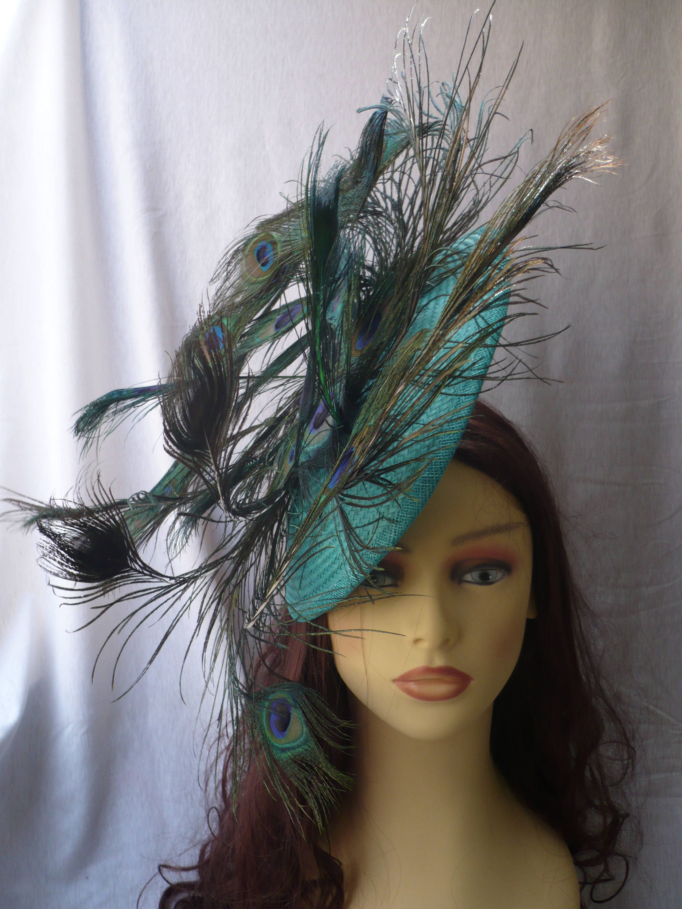 Peacock Feathers Hat Peacock Feathers Headdress Green Hat Etsy